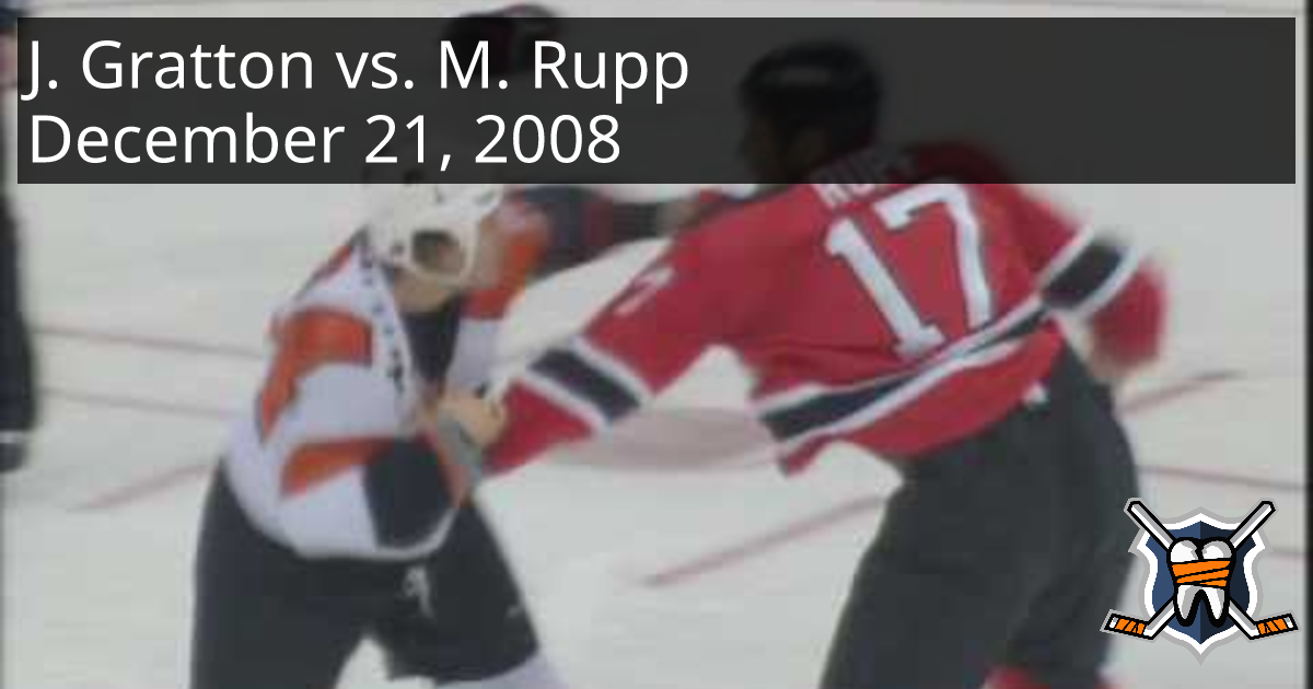 Josh Gratton vs. Michael Rupp, December 21, 2008 - Philadelphia Flyers ...