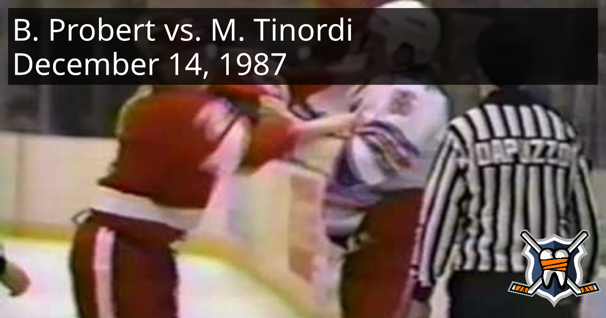 Bob Probert vs. Mark Tinordi, December 14, 1987 - Detroit Red Wings vs ...