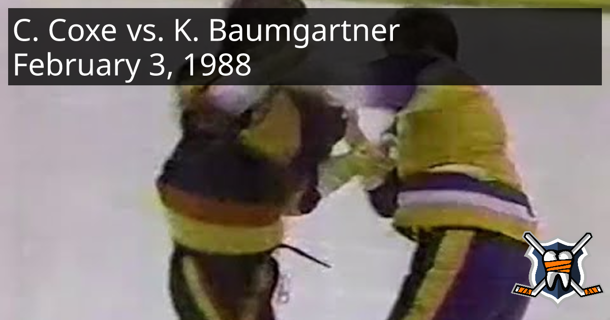 Craig Coxe vs. Ken Baumgartner, February 3, 1988 - Vancouver Canucks vs. Los Angeles Kings ...