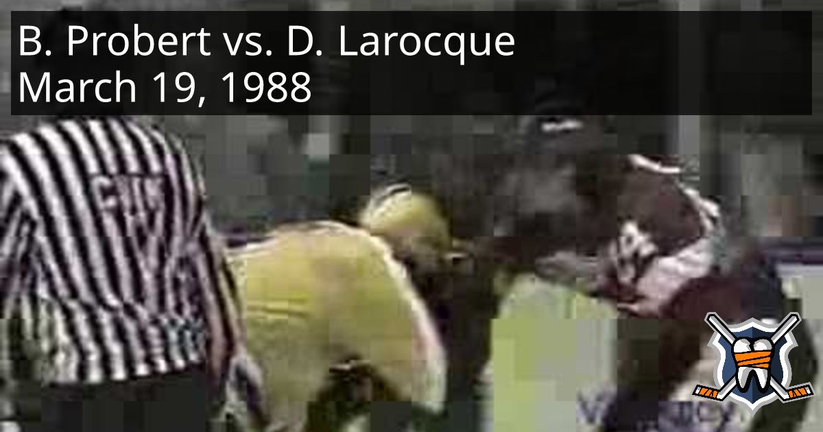 Bob Probert vs. Denis Larocque, March 19, 1988 - Detroit Red Wings vs ...