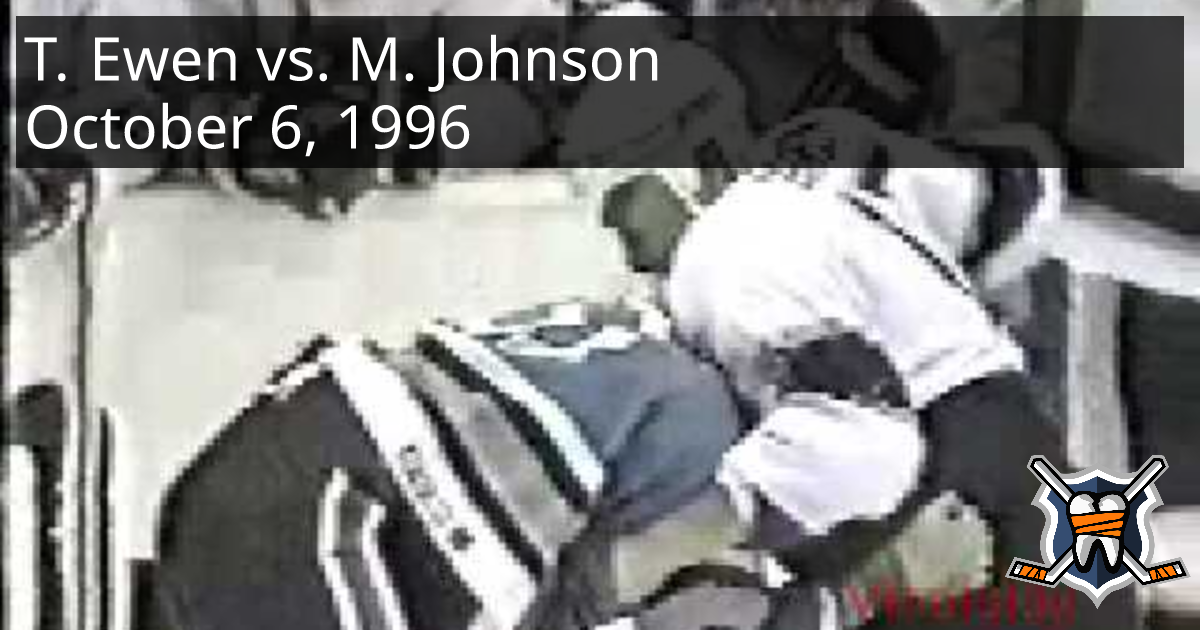 Todd Ewen vs. Matt Johnson, October 6, 1996 - San Jose Sharks vs. Los ...