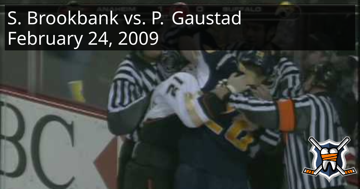 Sheldon Brookbank vs. Paul Gaustad, February 24, 2009 - Anaheim Ducks ...