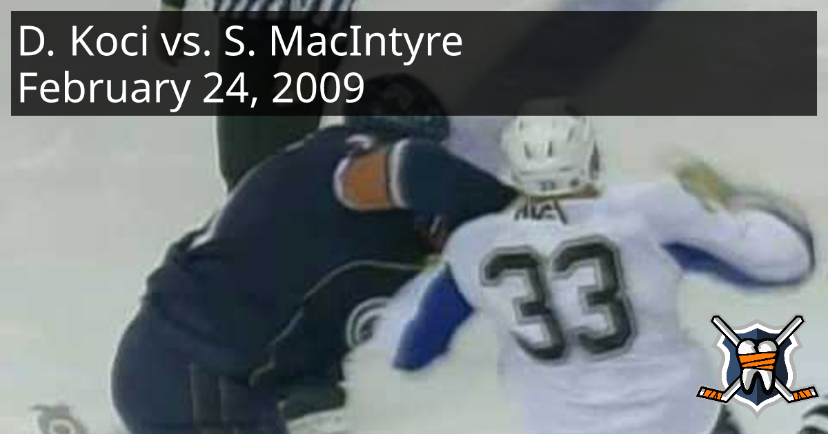 David Koci vs. Steve MacIntyre, February 24, 2009 - Tampa Bay Lightning ...