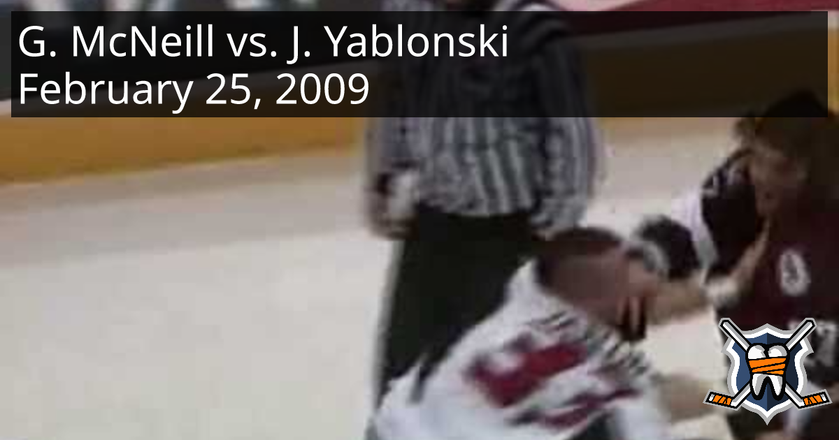 Grant McNeill vs. Jeremy Yablonski, February 25, 2009 - Hershey Bears ...