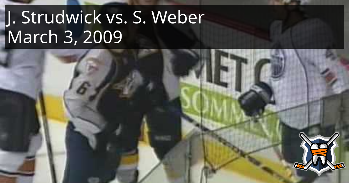 Jason Strudwick vs. Shea Weber, March 3, 2009 - Edmonton Oilers vs ...