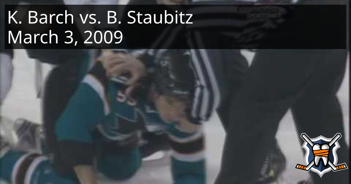 Krys Barch vs. Brad Staubitz, March 3, 2009 - Dallas Stars vs. San Jose ...