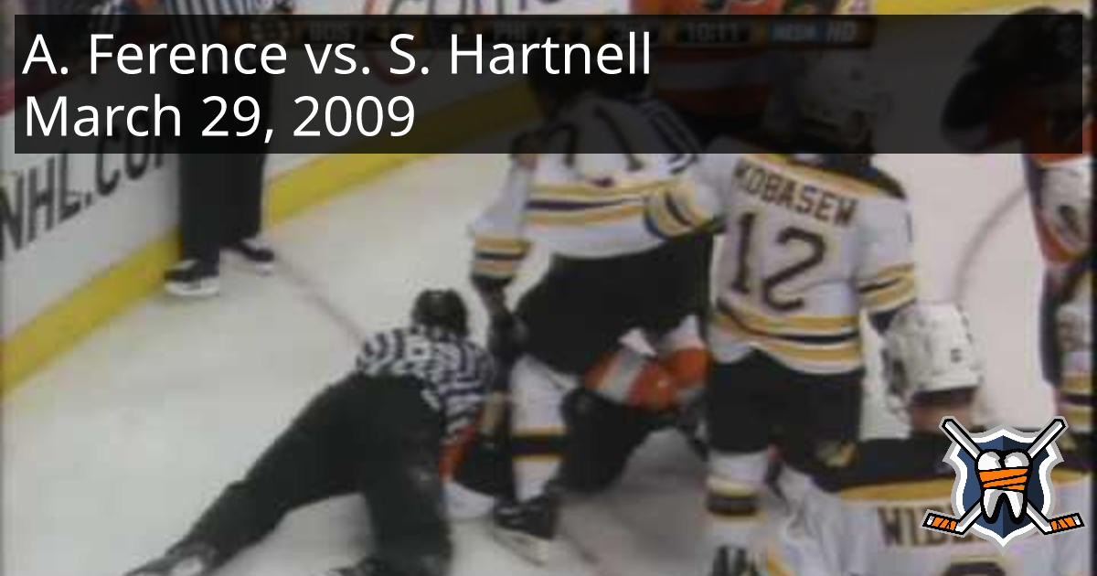 Andrew Ference vs. Scott Hartnell, March 29, 2009 - Boston Bruins vs ...