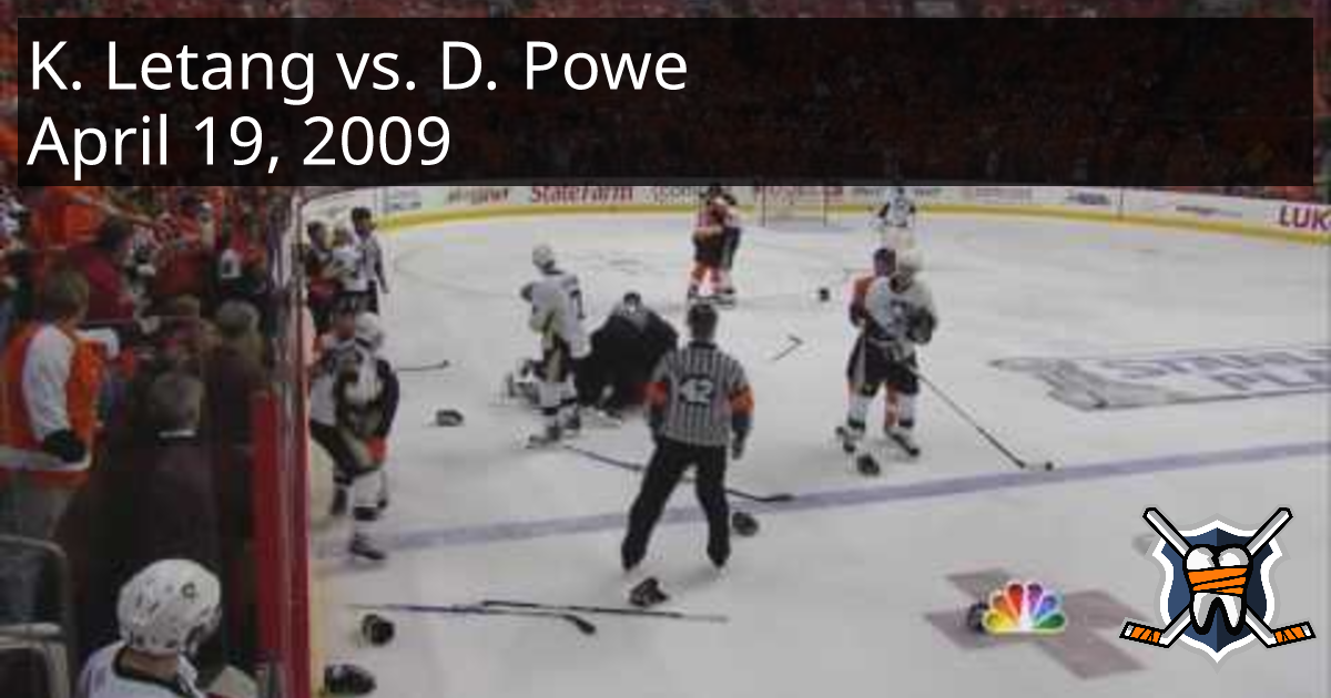 Kris Letang vs. Darroll Powe, April 19, 2009 - Pittsburgh Penguins vs ...