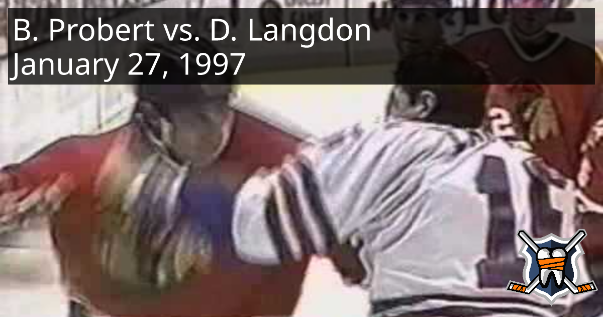Bob Probert vs. Darren Langdon, January 27, 1997 - Chicago Blackhawks vs. New York Rangers ...