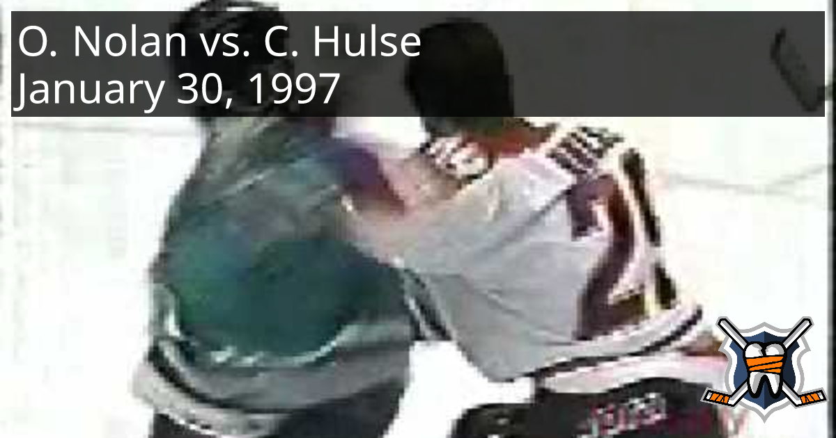 Owen Nolan vs. Cale Hulse, January 30, 1997 - San Jose Sharks vs ...