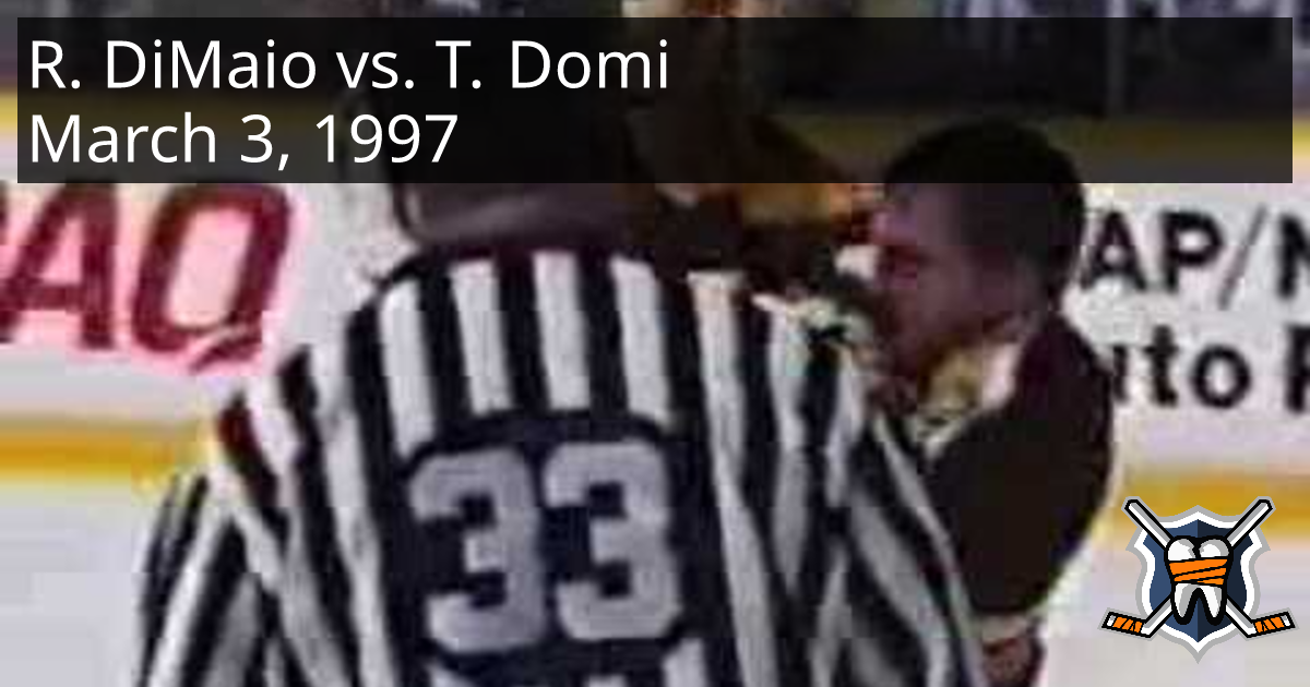 Rob DiMaio vs. Tie Domi, March 3, 1997 - Boston Bruins vs. Toronto ...