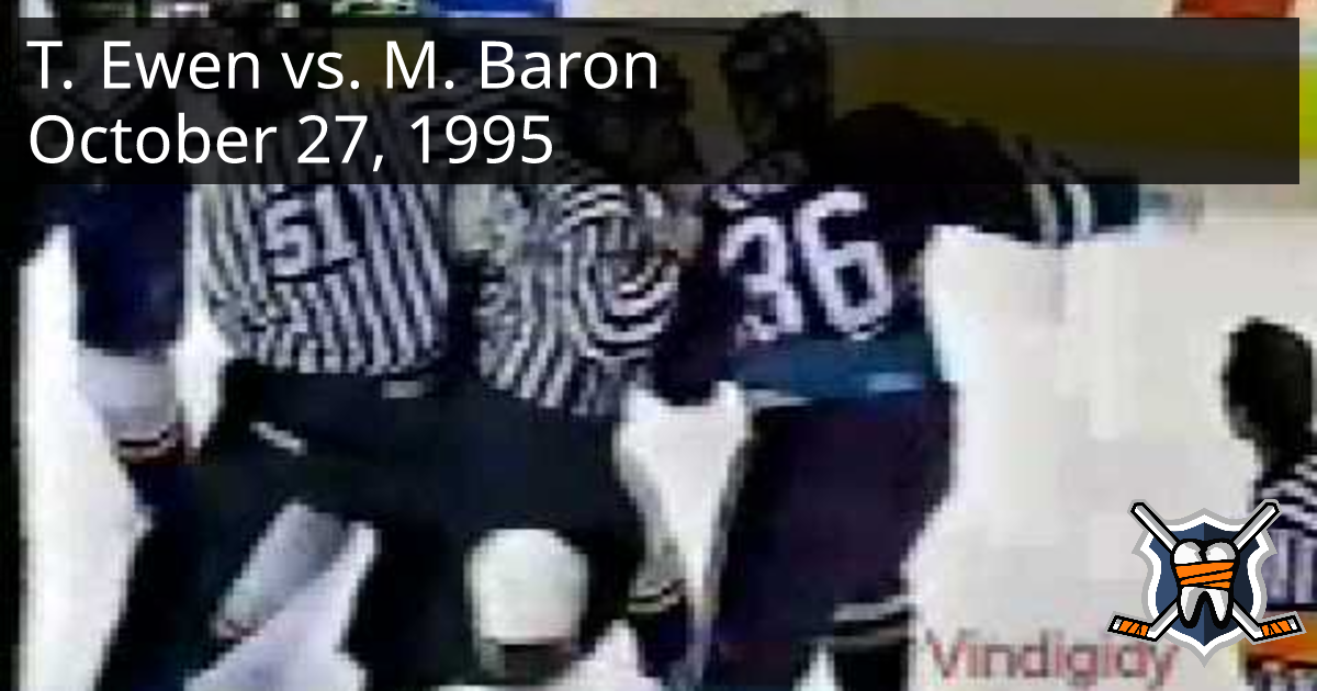 Todd Ewen vs. Murray Baron, October 27, 1995 - Anaheim Ducks vs. St ...