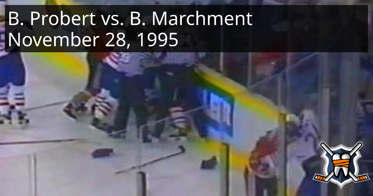 Bob Probert vs. Bryan Marchment, November 28, 1995 - Chicago Blackhawks ...