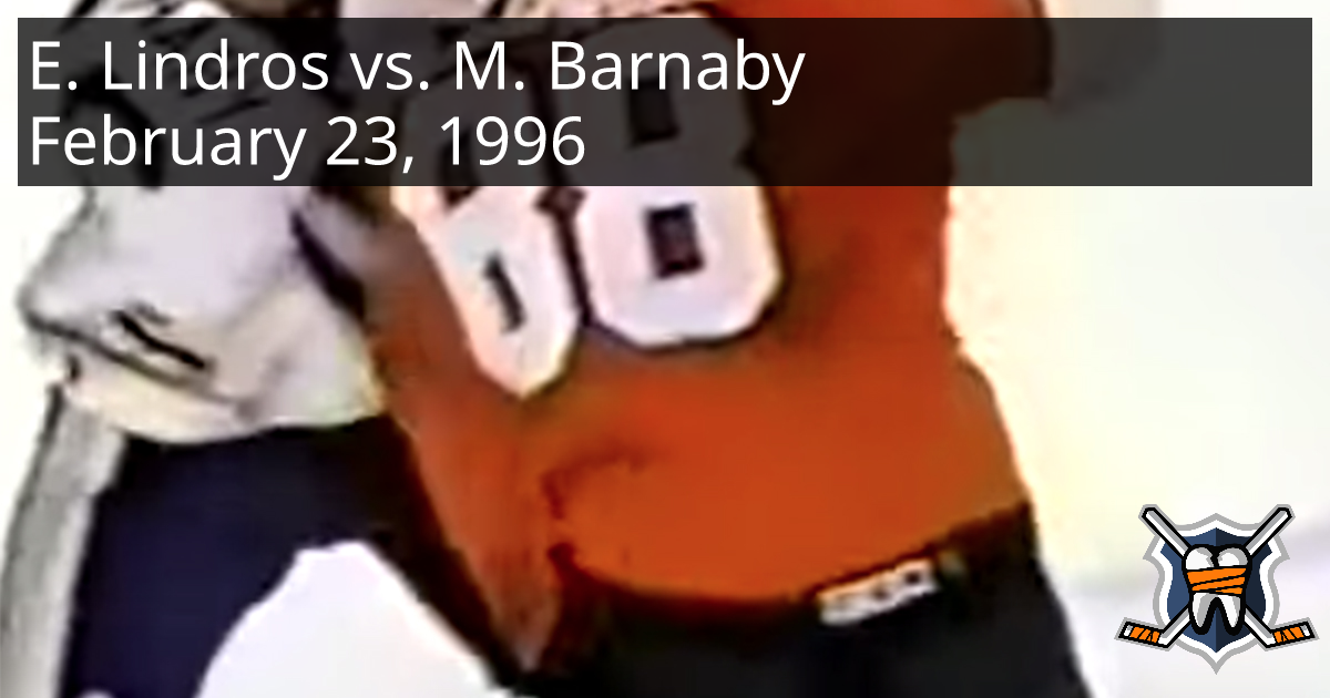 Eric Lindros vs. Matthew Barnaby, February 23, 1996 - Philadelphia ...