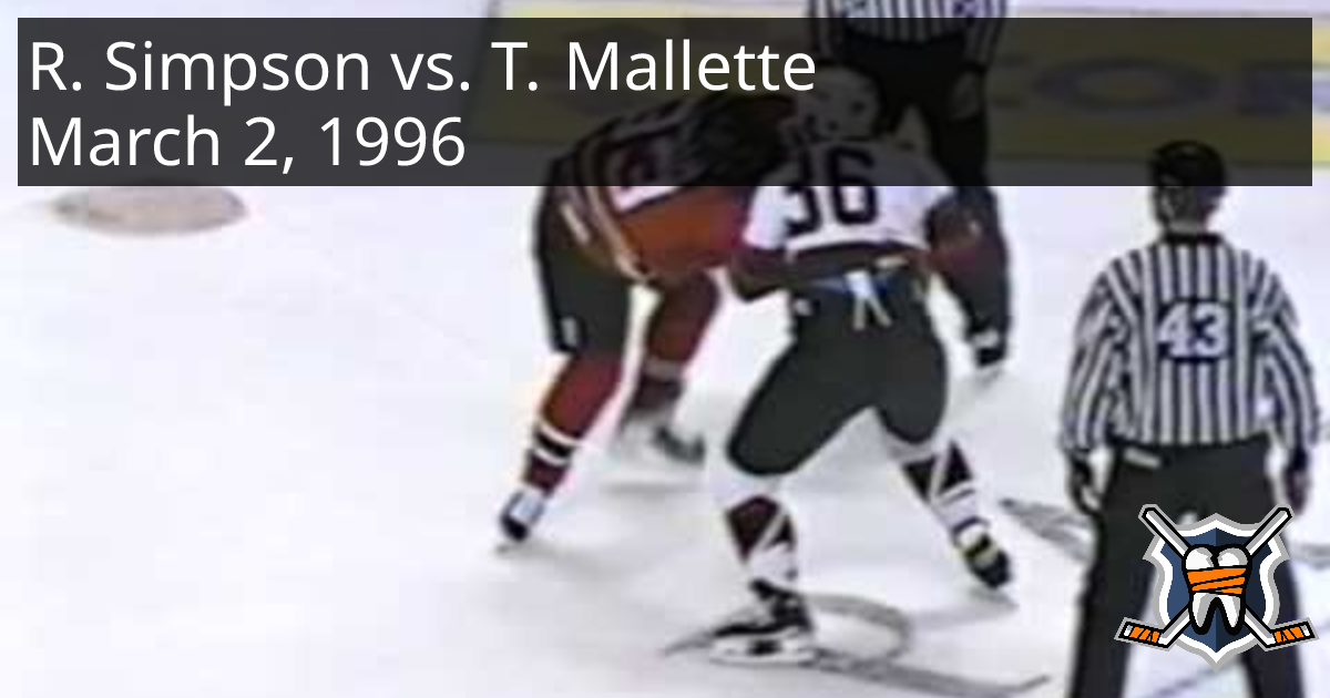 Reid Simpson vs. Troy Mallette, March 2, 1996 - New Jersey Devils vs ...