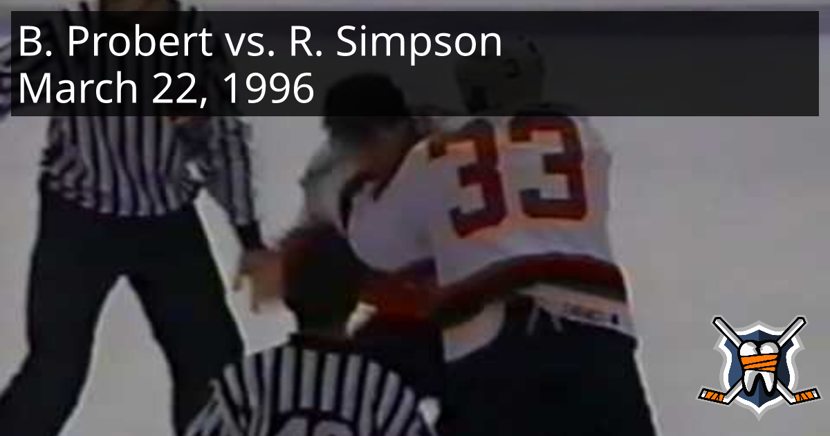 Bob Probert vs. Reid Simpson, March 22, 1996 - Chicago Blackhawks vs ...