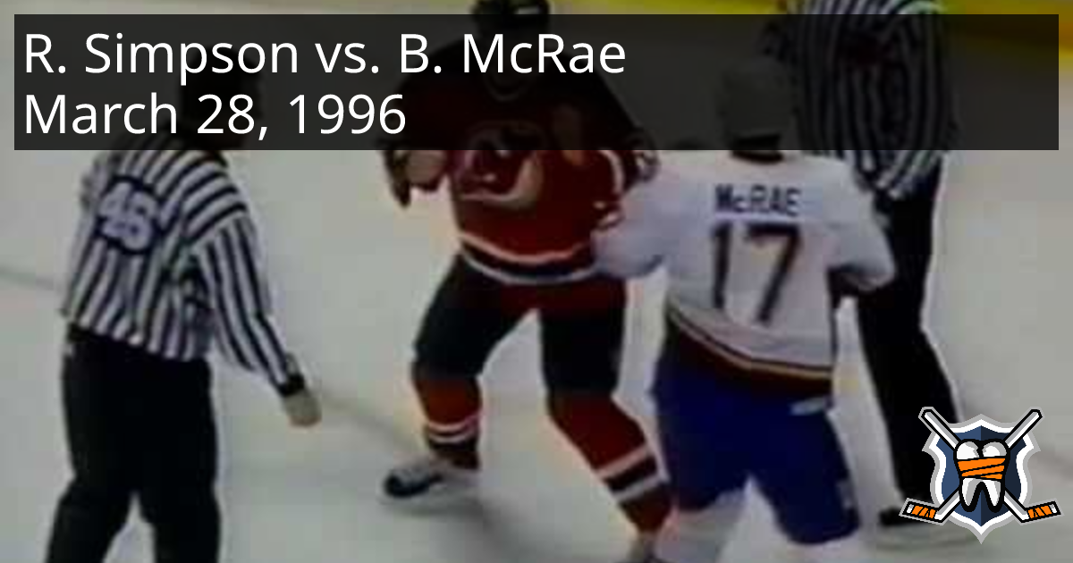 Reid Simpson vs. Basil McRae, March 28, 1996 - New Jersey Devils vs. St ...