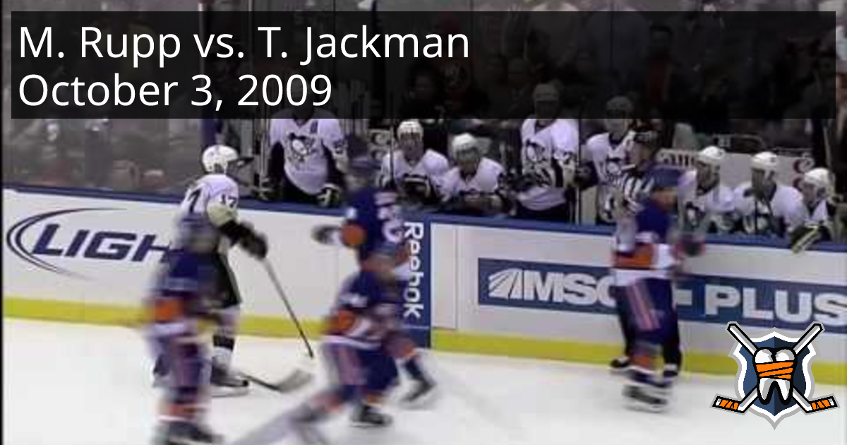 Michael Rupp vs. Tim Jackman, October 3, 2009 - Pittsburgh Penguins vs ...