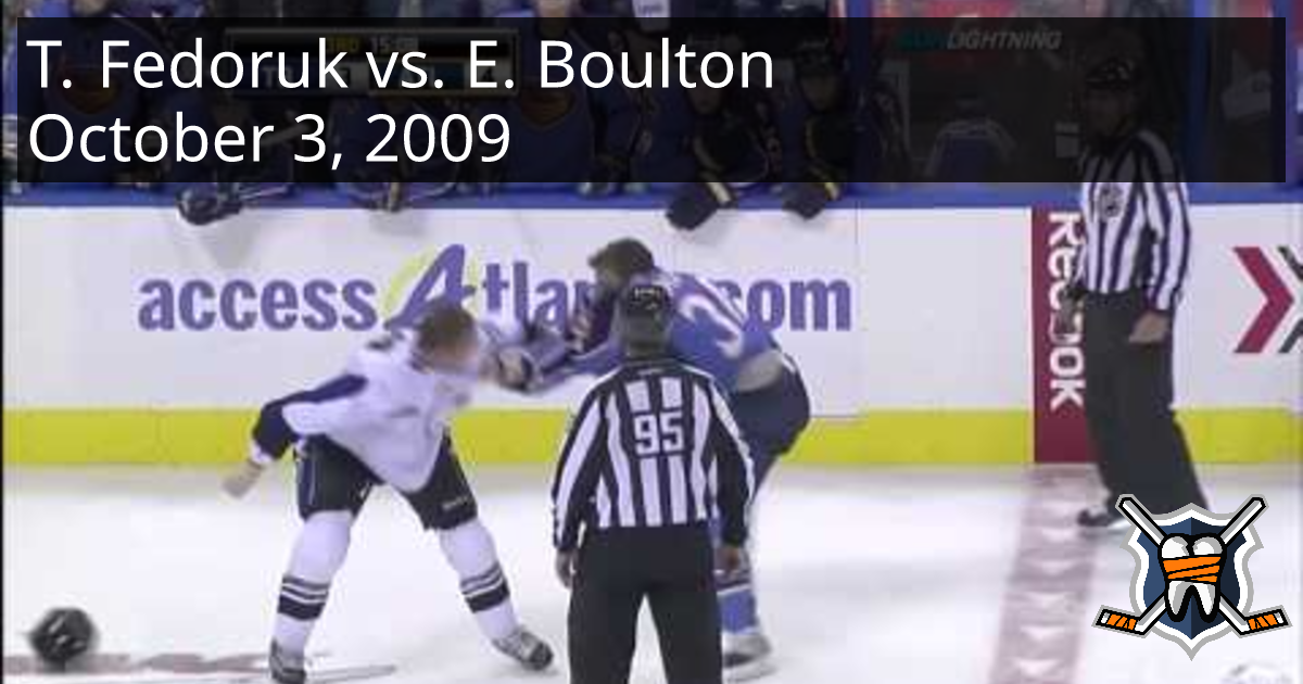 Todd Fedoruk vs. Eric Boulton, October 3, 2009 - Tampa Bay Lightning vs ...