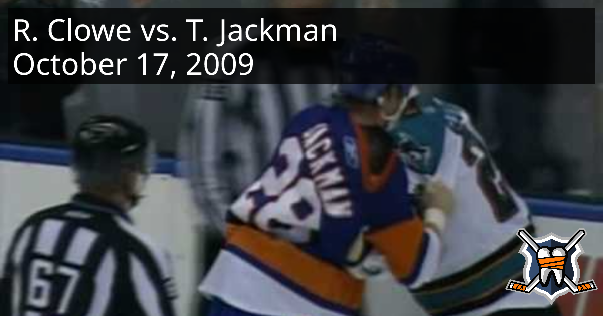Ryane Clowe vs. Tim Jackman, October 17, 2009 - San Jose Sharks vs. New ...