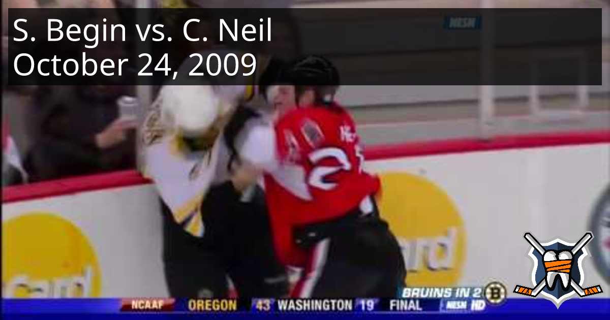 Steve Begin vs. Chris Neil, October 24, 2009 - Boston Bruins vs. Ottawa ...