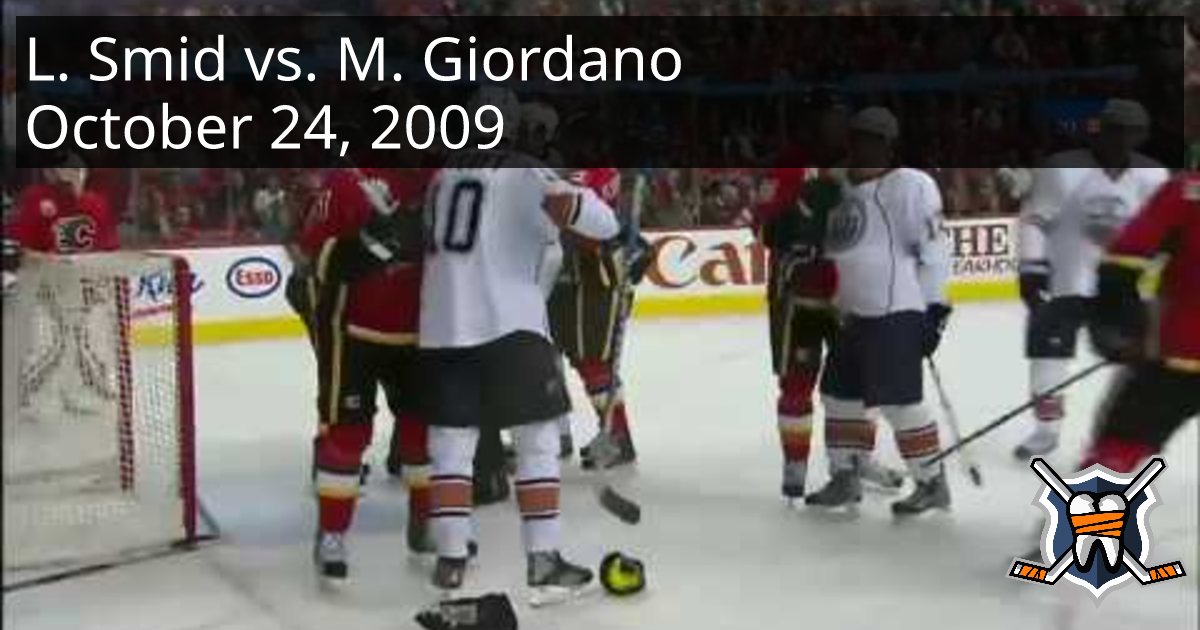 Ladislav Smid vs. Mark Giordano, October 24, 2009 - Edmonton Oilers vs ...