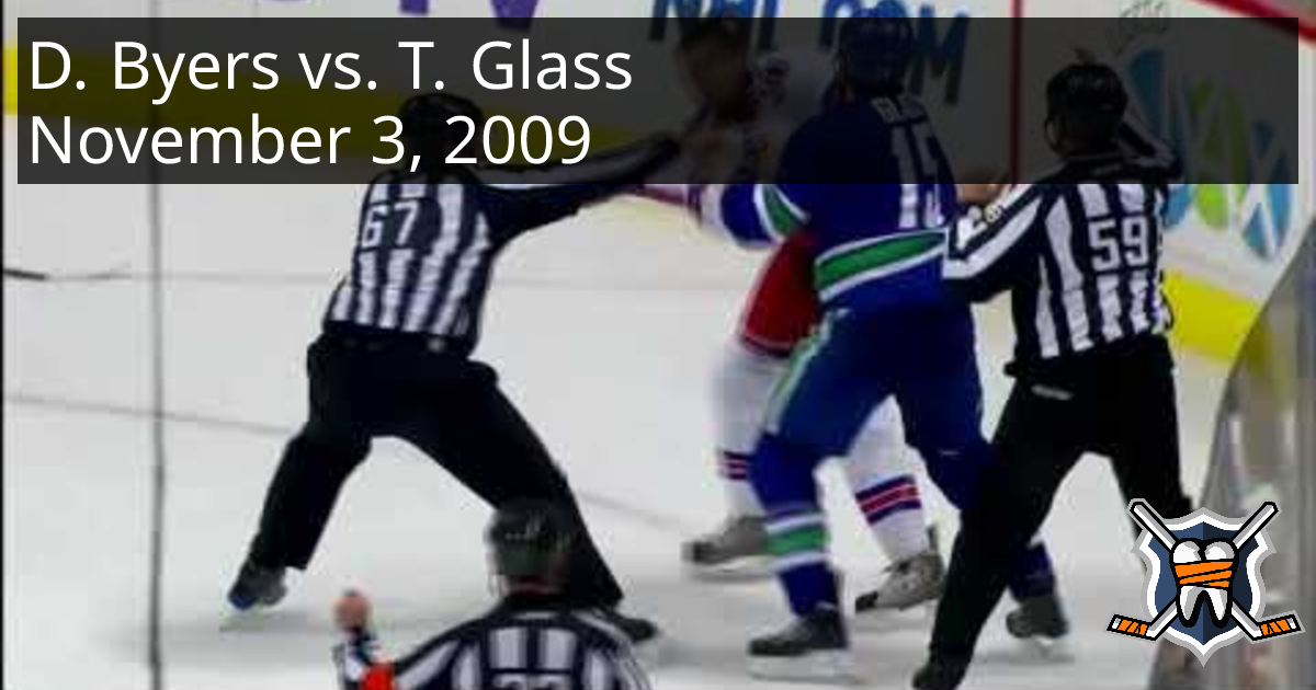 Dane Byers vs. Tanner Glass, November 3, 2009 - New York Rangers vs ...