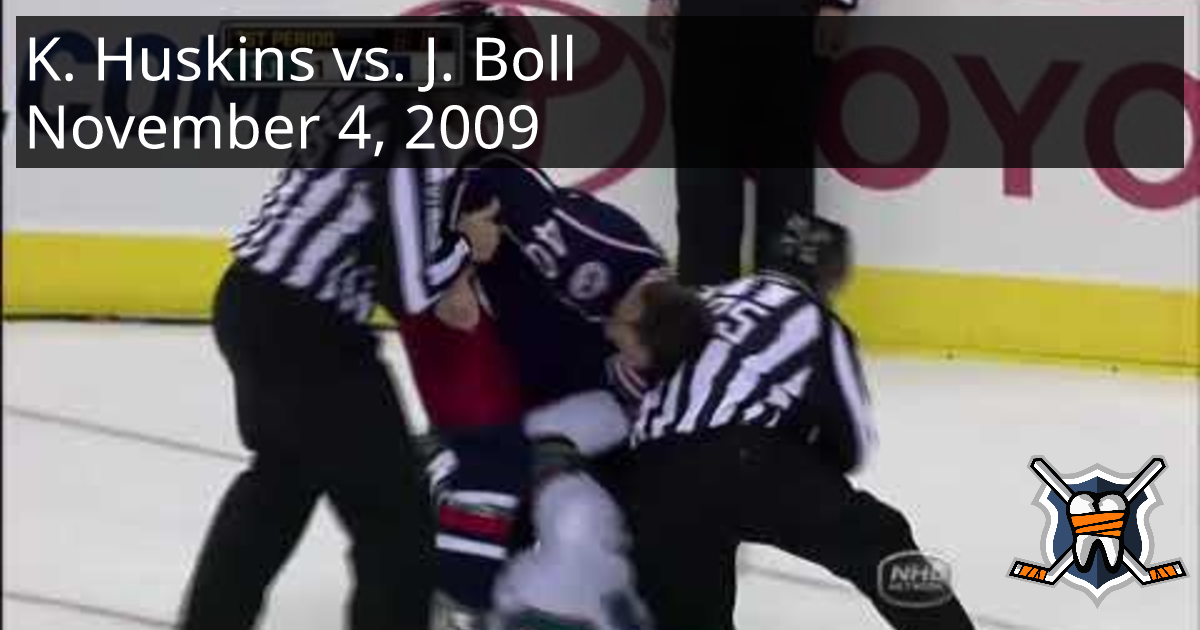 Kent Huskins vs. Jared Boll, November 4, 2009 - San Jose Sharks vs ...