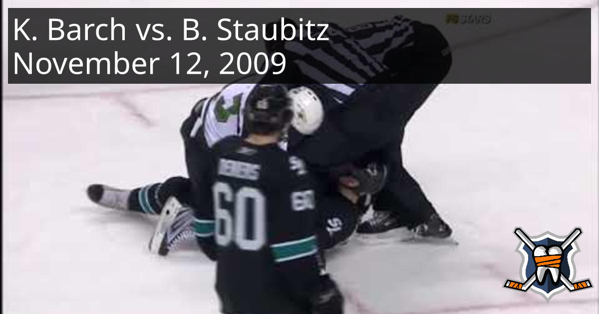 Krys Barch vs. Brad Staubitz, November 12, 2009 - Dallas Stars vs. San ...