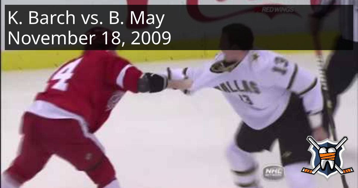 Krys Barch vs. Brad May, November 18, 2009 - Dallas Stars vs. Detroit ...