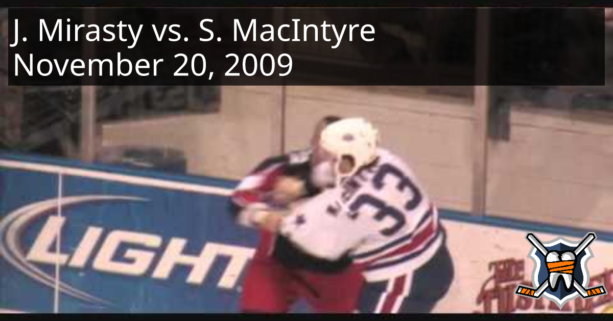Jon Mirasty vs. Steve MacIntyre, November 20, 2009 - Syracuse Crunch vs ...