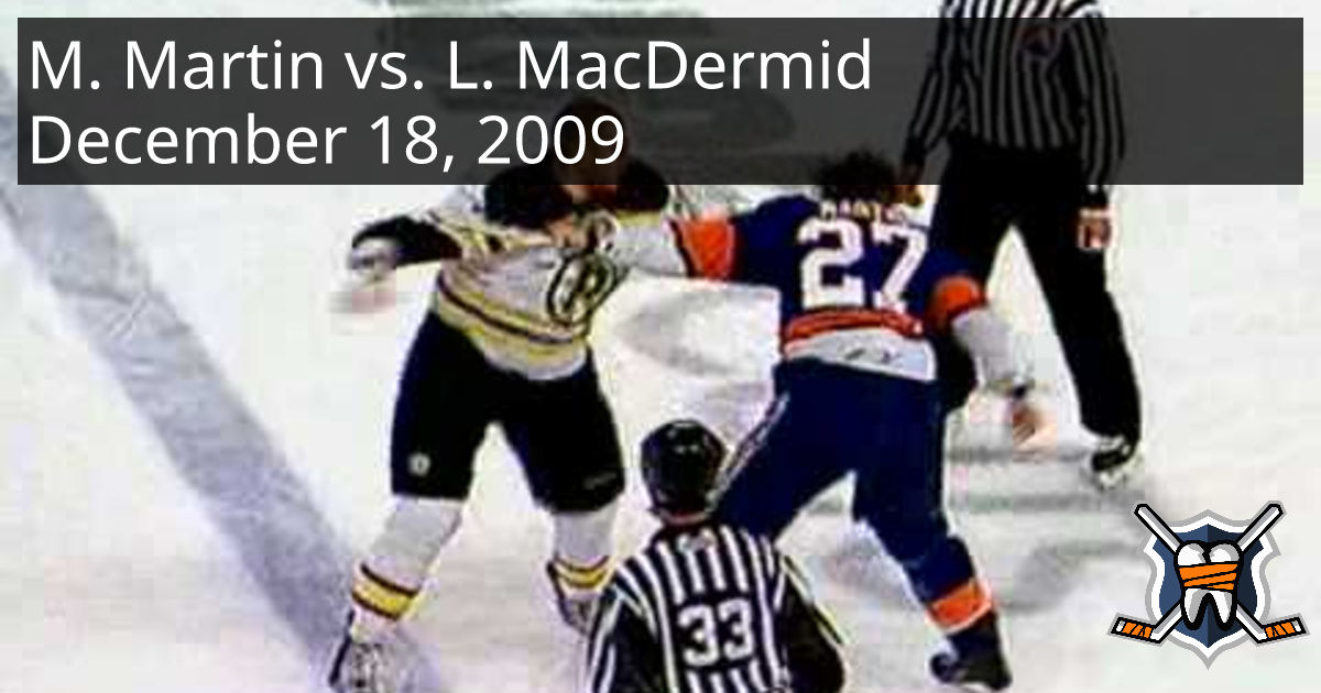 Matt Martin vs. Lane MacDermid, December 18, 2009 - Bridgeport Sound ...