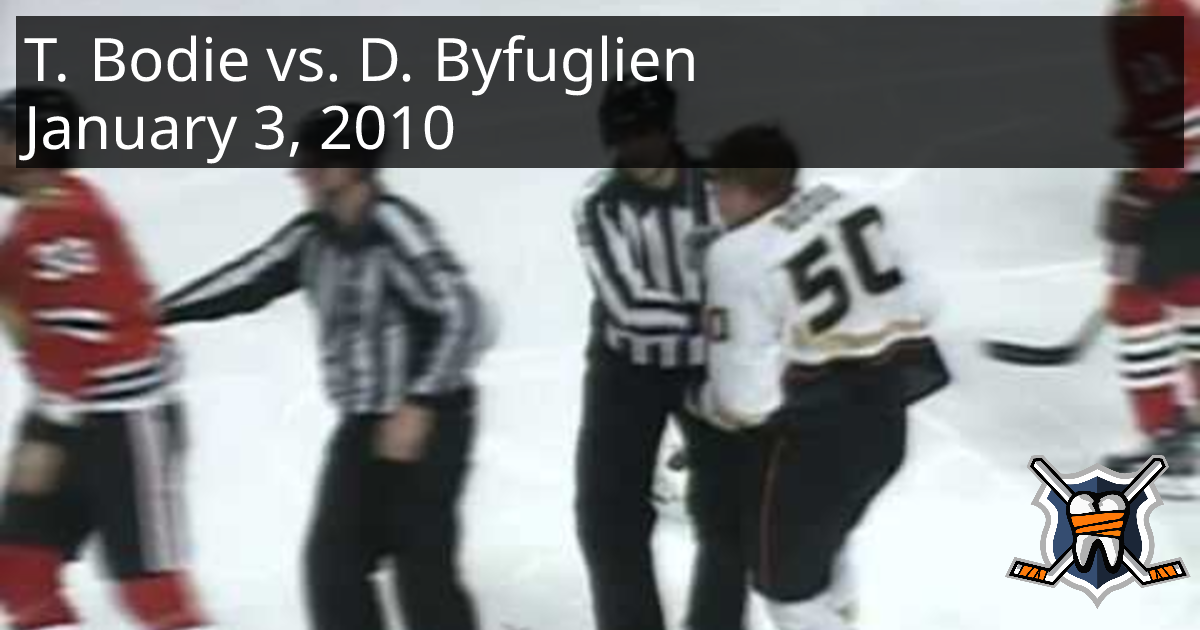 Troy Bodie vs. Dustin Byfuglien, January 3, 2010 - Anaheim Ducks vs ...