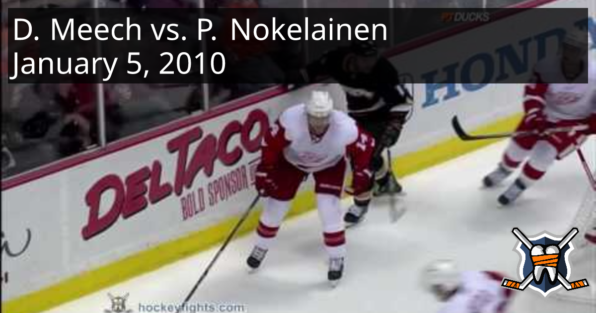 Derek Meech vs. Petteri Nokelainen, January 5, 2010 - Detroit Red Wings ...