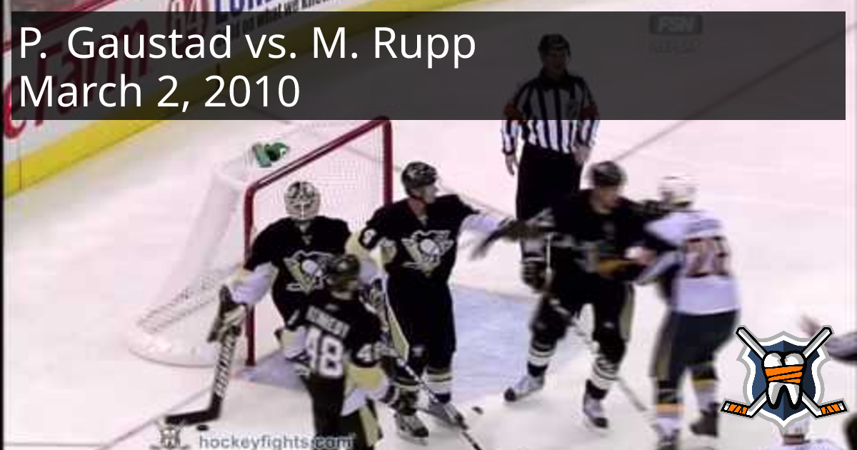 Paul Gaustad vs. Michael Rupp, March 2, 2010 - Buffalo Sabres vs ...