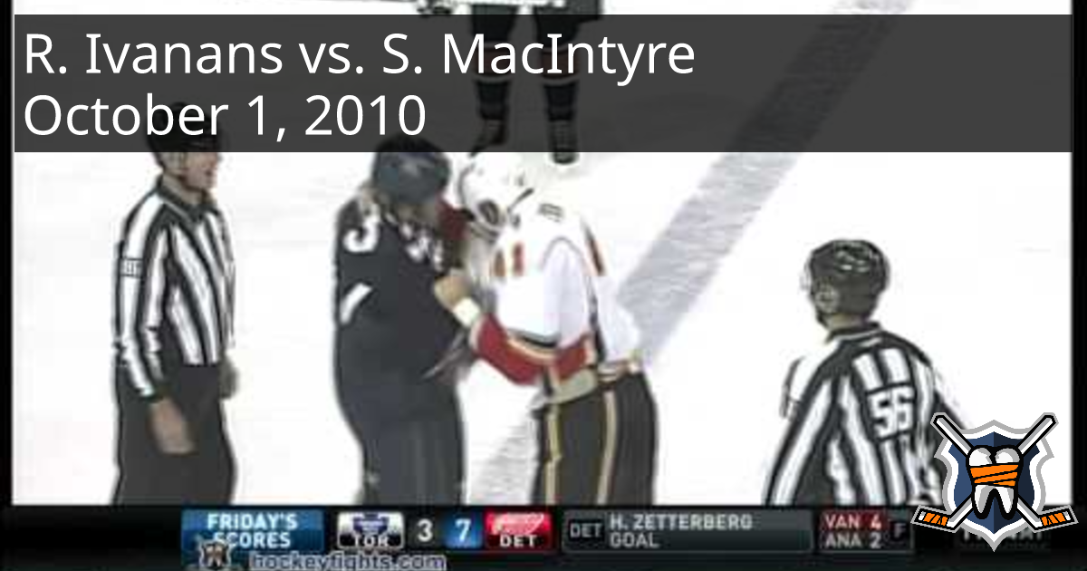 Raitis Ivanans vs. Steve MacIntyre, October 1, 2010 - Calgary Flames vs ...