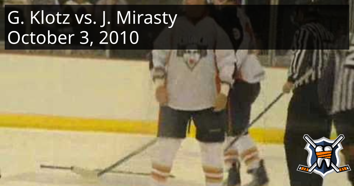 Garrett Klotz vs. Jon Mirasty, October 3, 2010 - Lehigh Valley Phantoms ...