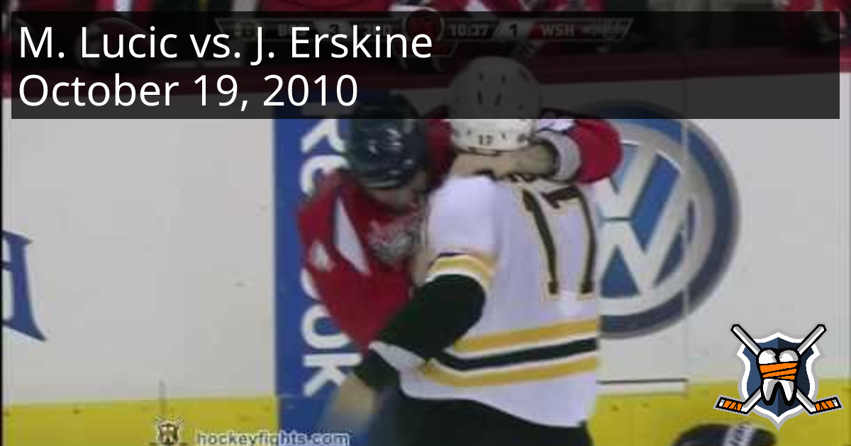 Milan Lucic vs. John Erskine, October 19, 2010 - Boston Bruins vs ...