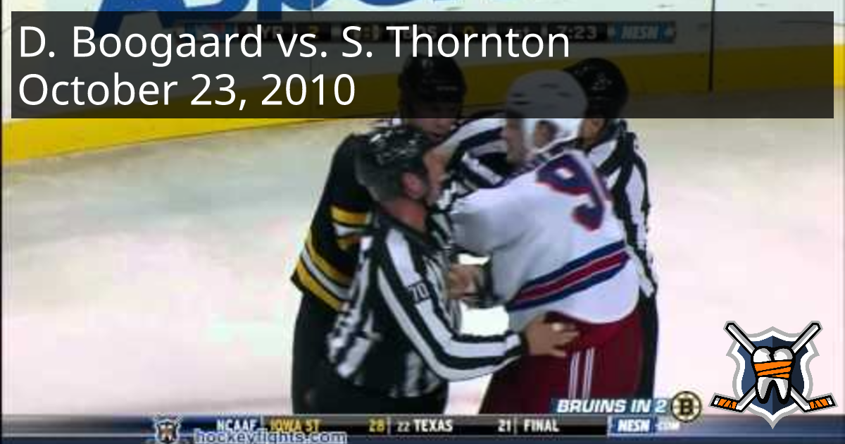 Derek Boogaard vs. Shawn Thornton, October 23, 2010 - New York Rangers ...