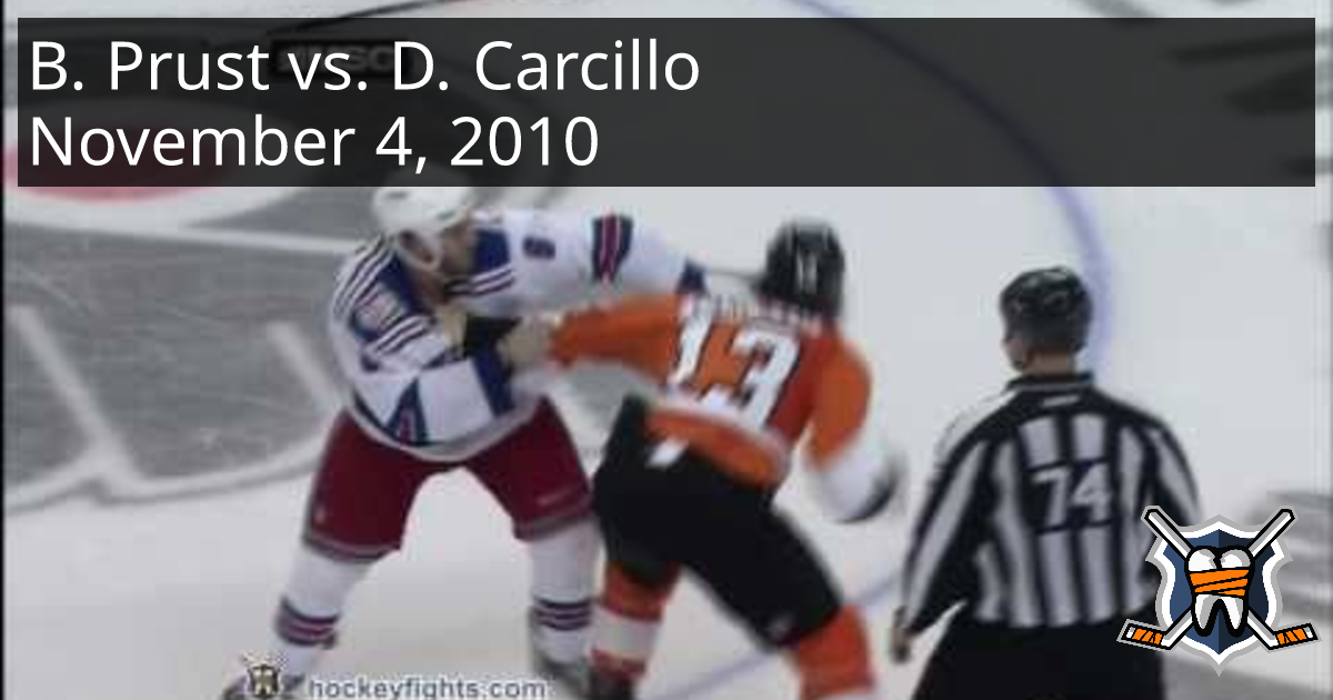 Brandon Prust vs. Dan Carcillo, November 4, 2010 - New York Rangers vs ...