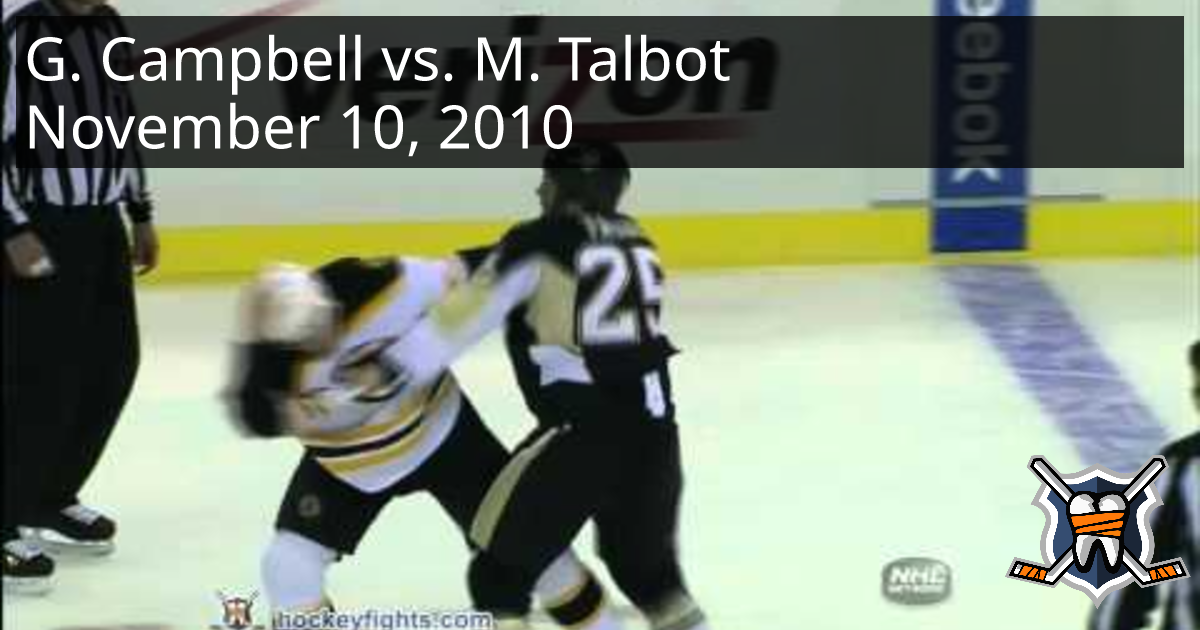 Gregory Campbell vs. Max Talbot, November 10, 2010 - Boston Bruins vs ...