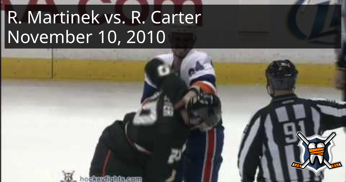 Radek Martinek vs. Ryan Carter, November 10, 2010 - New York Islanders ...