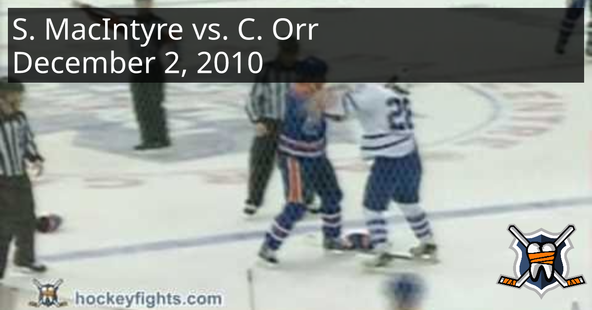 Steve MacIntyre vs. Colton Orr, December 2, 2010 - Edmonton Oilers vs ...