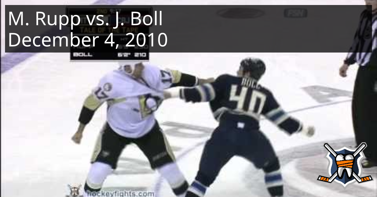 Michael Rupp vs. Jared Boll, December 4, 2010 - Pittsburgh Penguins vs ...