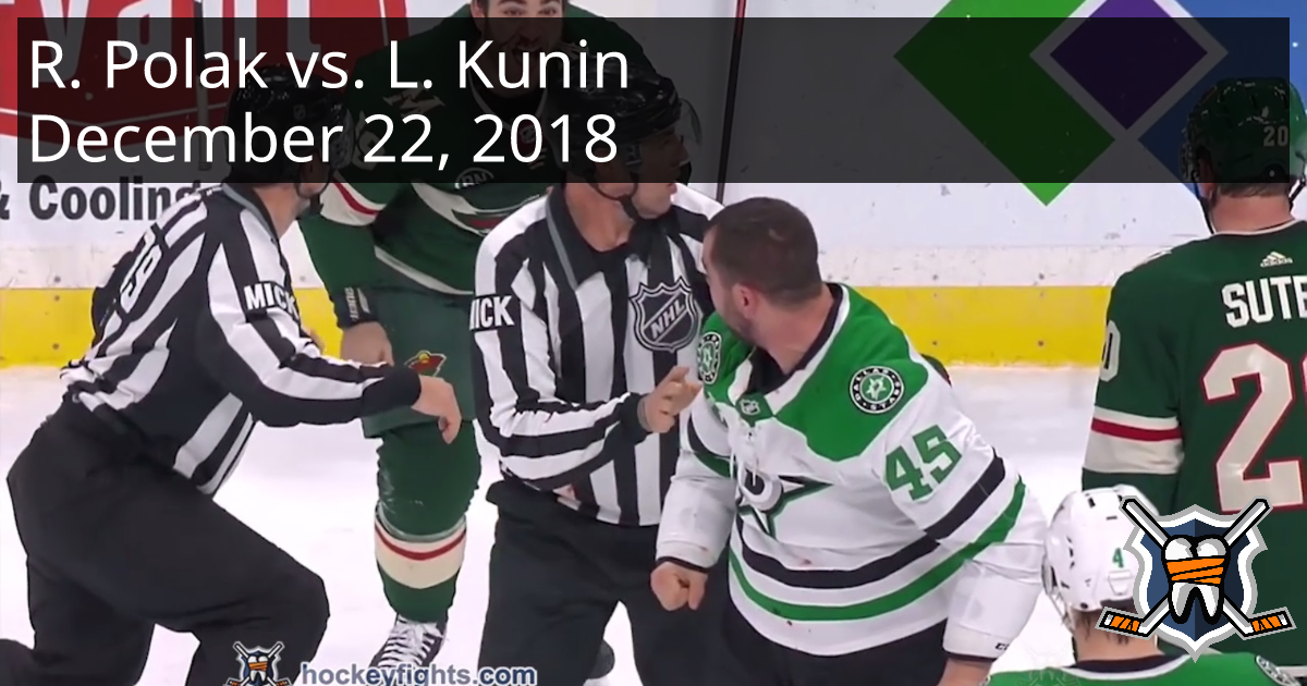 Roman Polak vs. Luke Kunin, December 22, 2018 - Dallas Stars vs ...