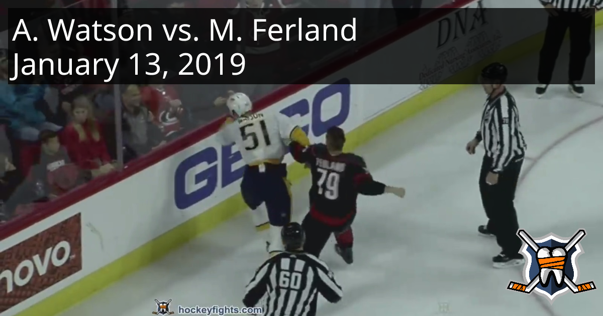 Austin Watson vs. Micheal Ferland, January 13, 2019 - Nashville ...