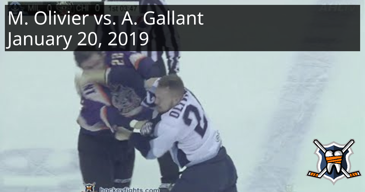 Mathieu Olivier vs. Alex Gallant, January 20, 2019 - Milwaukee Admirals ...