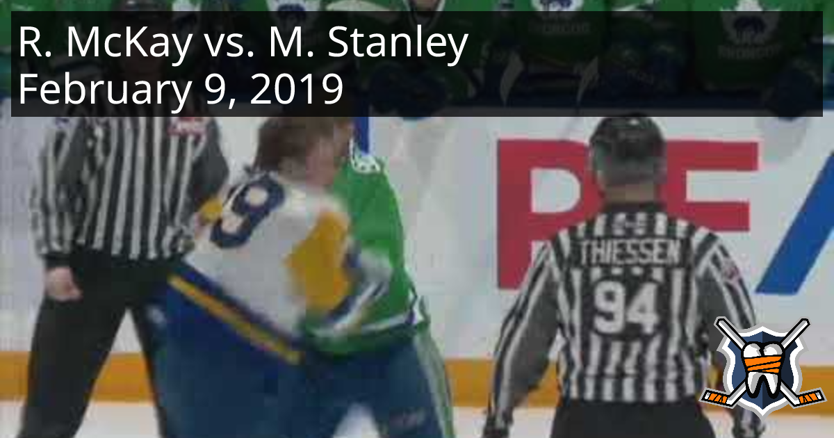 Riley McKay vs. Matthew Stanley, February 9, 2019 - Saskatoon Blades vs ...
