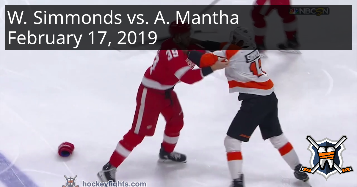 Wayne Simmonds vs. Anthony Mantha, February 17, 2019 - Philadelphia ...