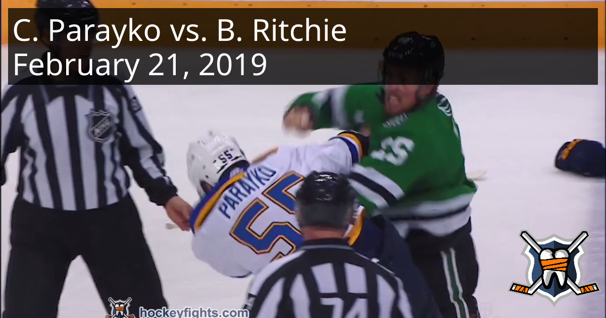 Colton Parayko vs. Brett Ritchie, February 21, 2019 - St Louis Blues vs ...